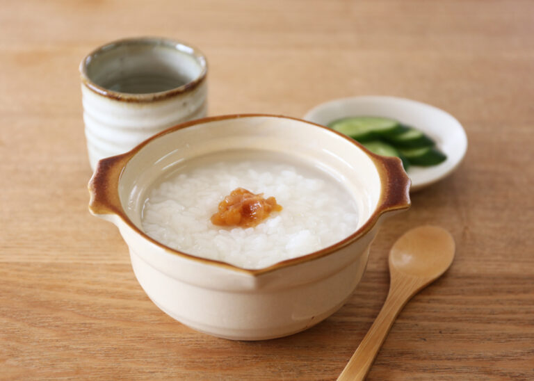 Japanese Rice Porridge (Okayu) with Umeboshi